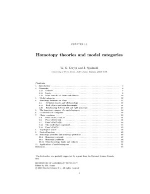 Homotopy Theories and Model Categories [From: Handbook of Algebraic ...