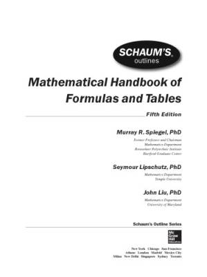 Schaum's Outline of Mathematical Handbook of Formulas and Tables, Fifth ...