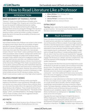 How to Read Literature Like a Professor - Literature Study Guide ...